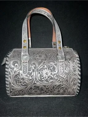 Bags | Silver Small Tooled Western Floral Leather Speedy Wadjustable ...